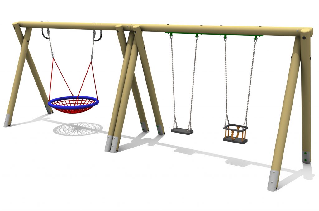 Timber 4 Bay Basket, Flat & Cradle Swing | Swings